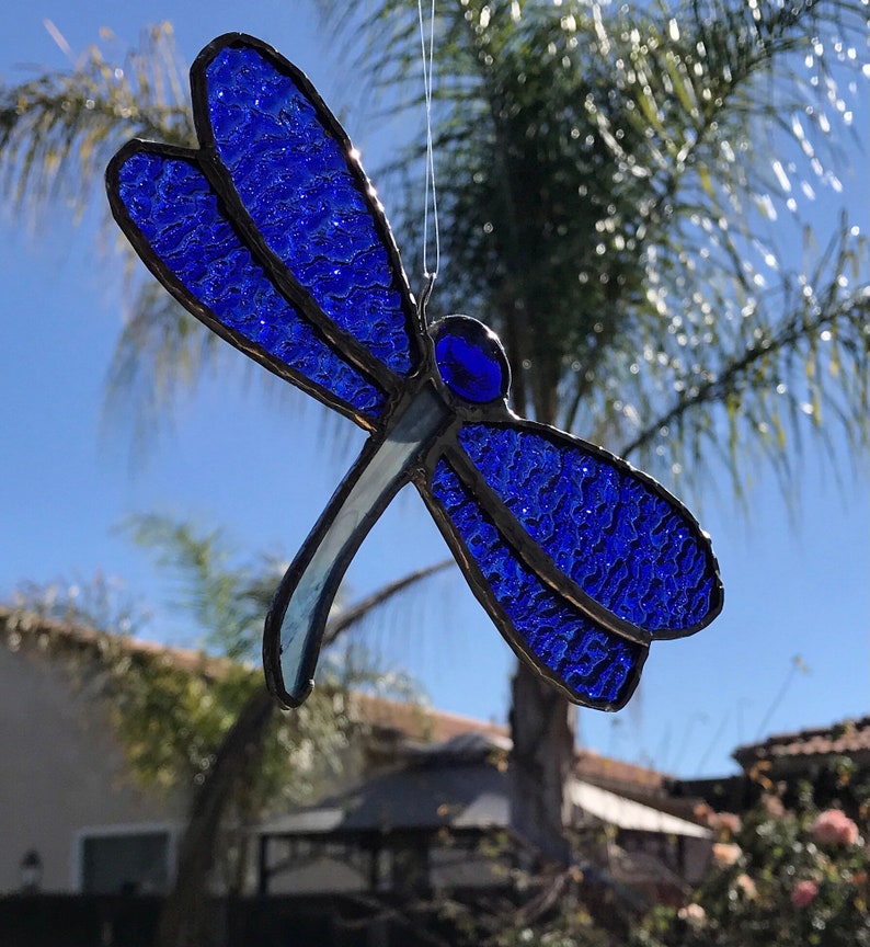 Cobalt Aqua Blue Ripple Texture Dragonfly Stained Glass Sun - Etsy