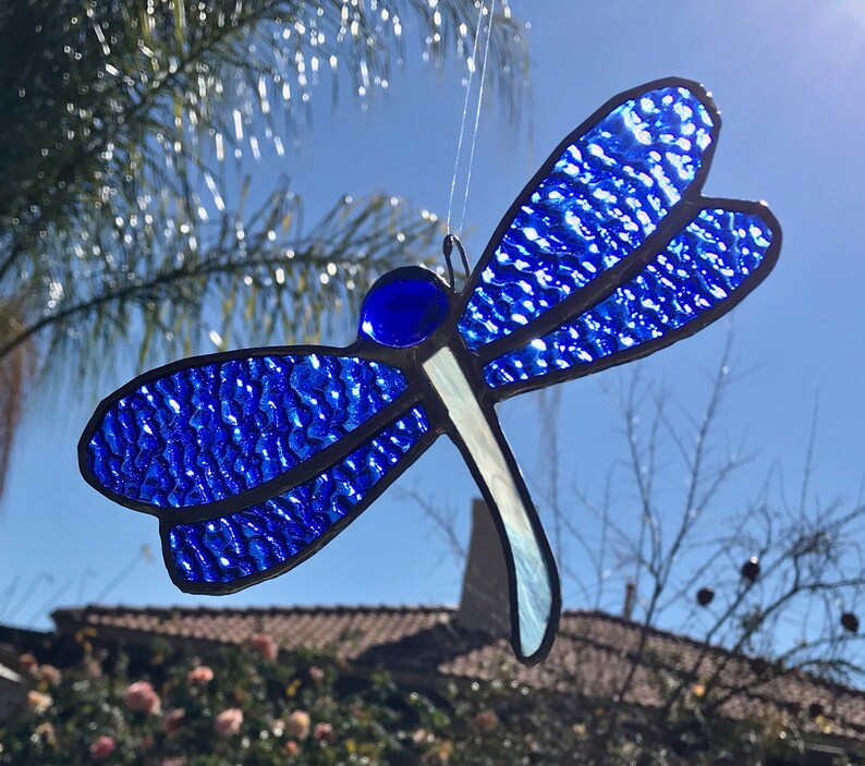 Cobalt Aqua Blue Ripple Texture Dragonfly Stained Glass Sun - Etsy