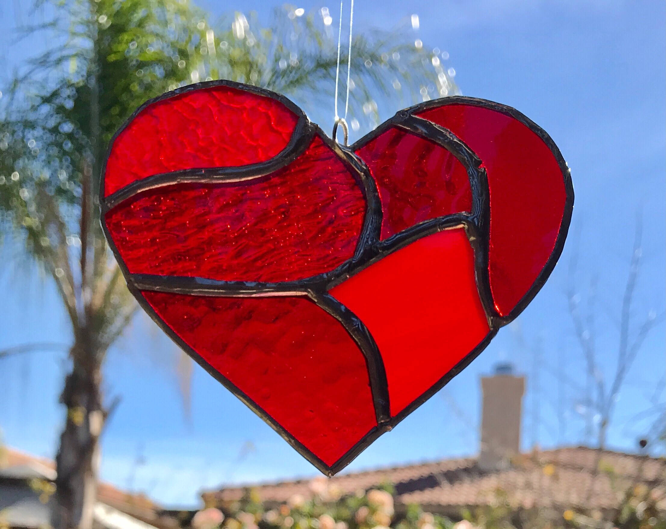 Red Stained Glass Heart Mosaic Sun Catcher | Etsy