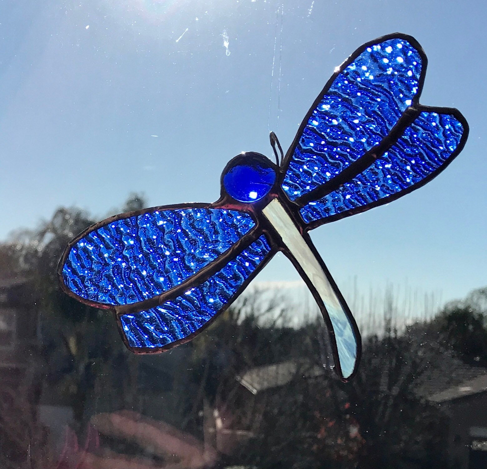 Cobalt Aqua Blue Ripple Texture Dragonfly Stained Glass Sun | Etsy