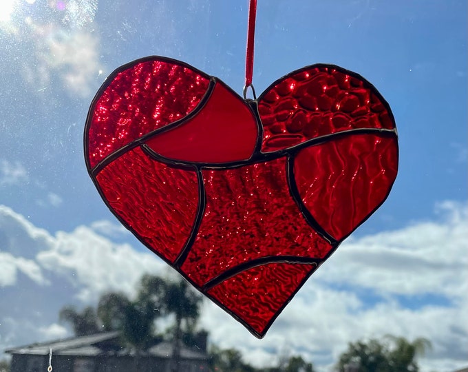Red Stained Glass Heart Mosaic Sun Catcher - Etsy