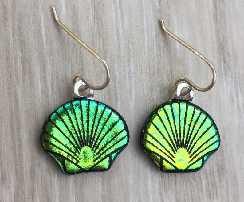 Green Scallop Shell Laser Engraved Etched Dichroic Fused Glass - Etsy
