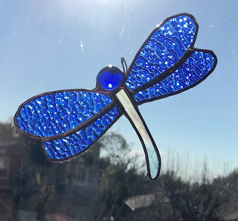 Cobalt Aqua Blue Ripple Texture Dragonfly Stained Glass Sun - Etsy