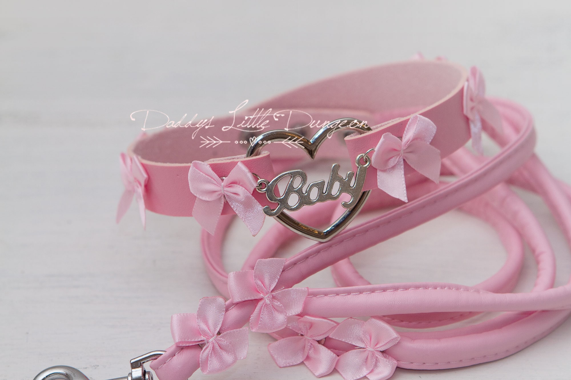 DDLG Pretty Pink BABY bdsm Bondage Collar & Leash Set Bows | Etsy
