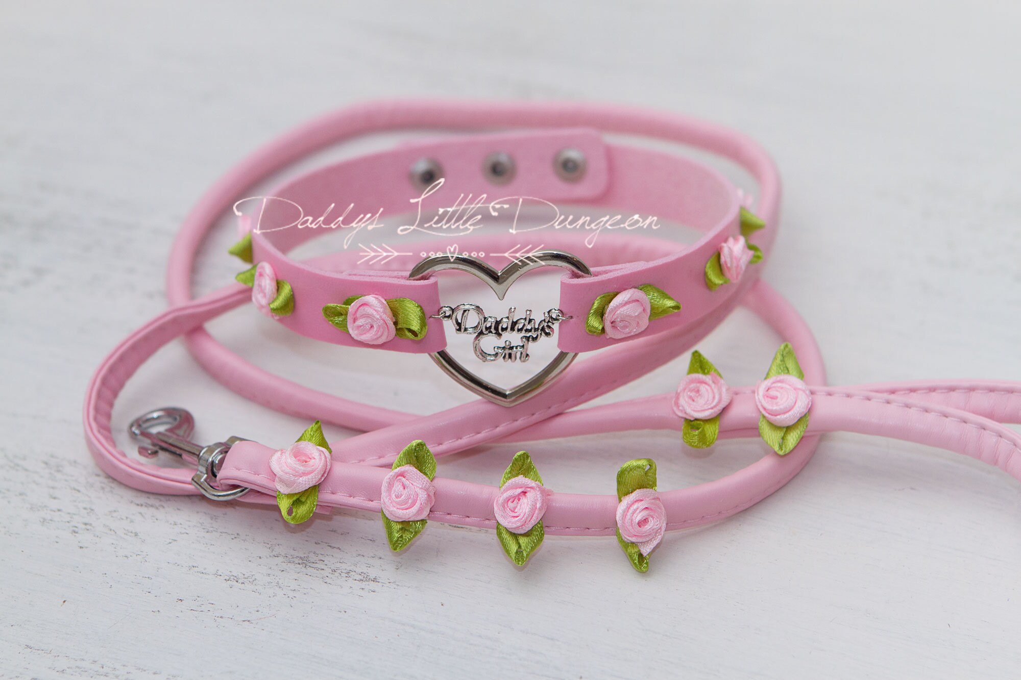 Ddlg Pretty Pink Bdsm Bondage Collar And Leash Set Roses Etsy