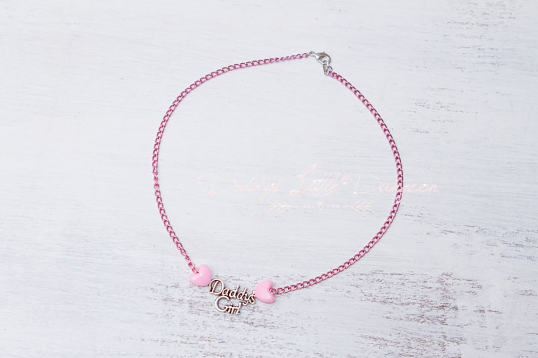 Cute DDLG Necklace - Pink DADDY'S GIRL Charm With Hearts and Pink Chain ...