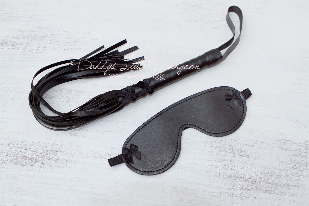 Goth Black BDSM Whip & Mask - Gothic Bondage Flogger and Blindfold for ...