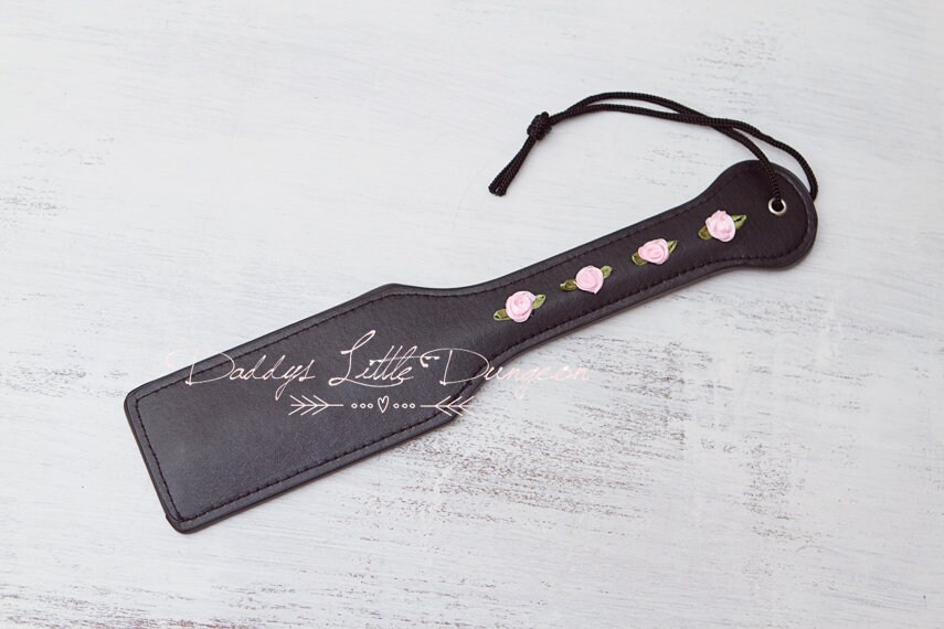 Black And Pink Bdsm Paddle With Roses Bondage Gear For Spanking Fetish
