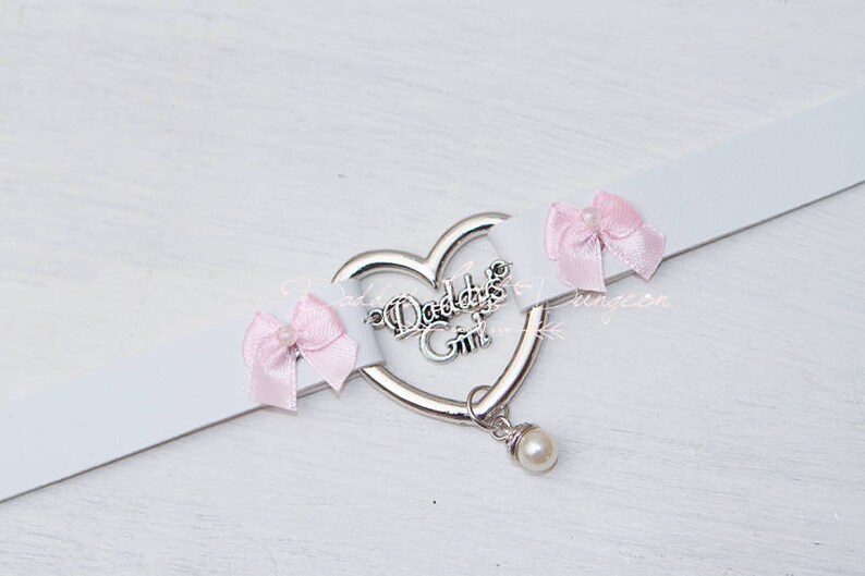 Bdsm Ddlg Pink Pearl Daddys Girl Heart Day Collar Choker Satin Bows