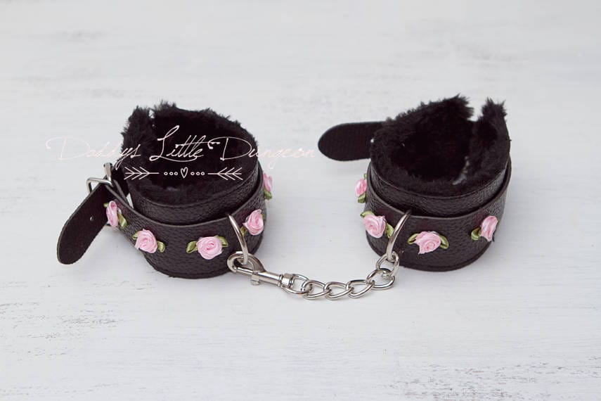 Cute DDLG Fluffy Handcuffs - Rose Bondage Fur Restraints - Fuzzy Kawaii ...
