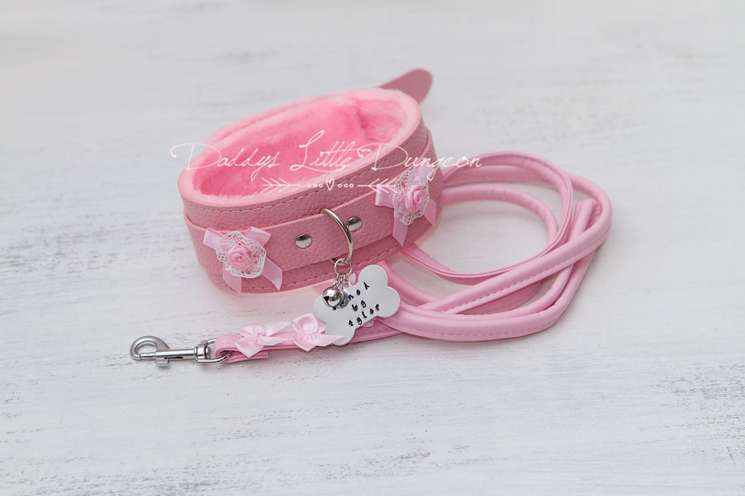 Custom BDSM Pink Fluffy Collar & Leash With Personalized Name Tag ...