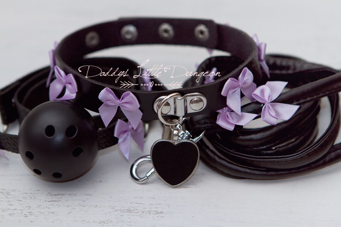 DDLG Gothic Goth Pet Play Bondage Collar Leash & Ball Gag Set - Etsy