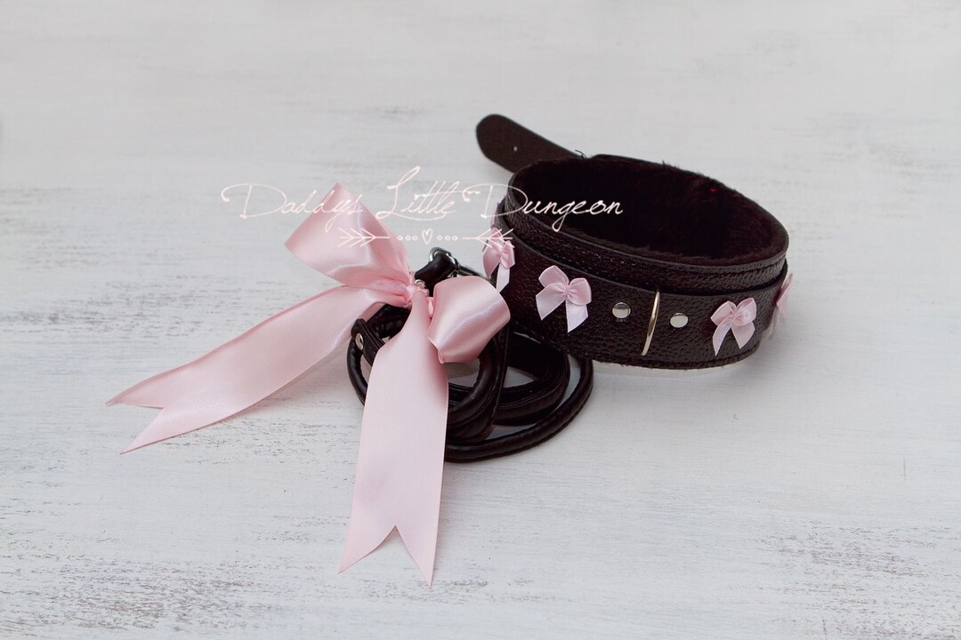 Black & Pink Soft Fuzzy Custom BDSM Collar and Leash With Personalized ...