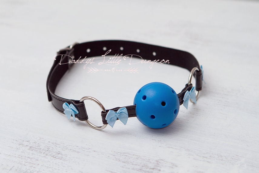 Ddlg Pretty Blue Bdsm Bondage Ball Gag Bit Bows Sub Girly Etsy