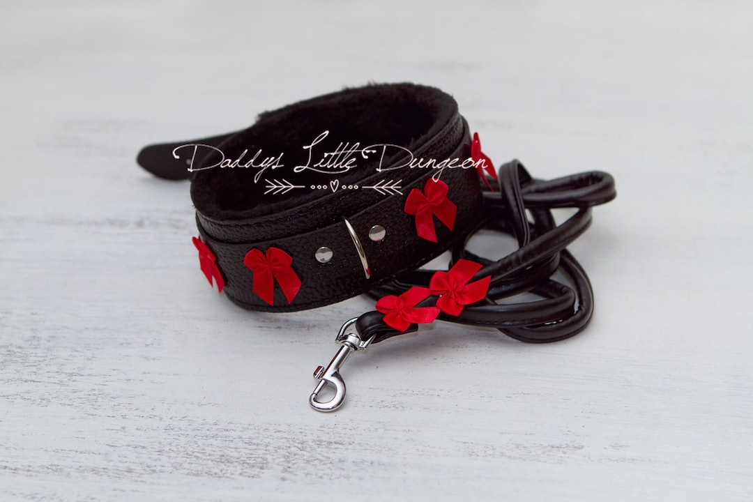 Fuzzy BDSM Bondage Collar & Leash Set - Personalized Goth Design With ...