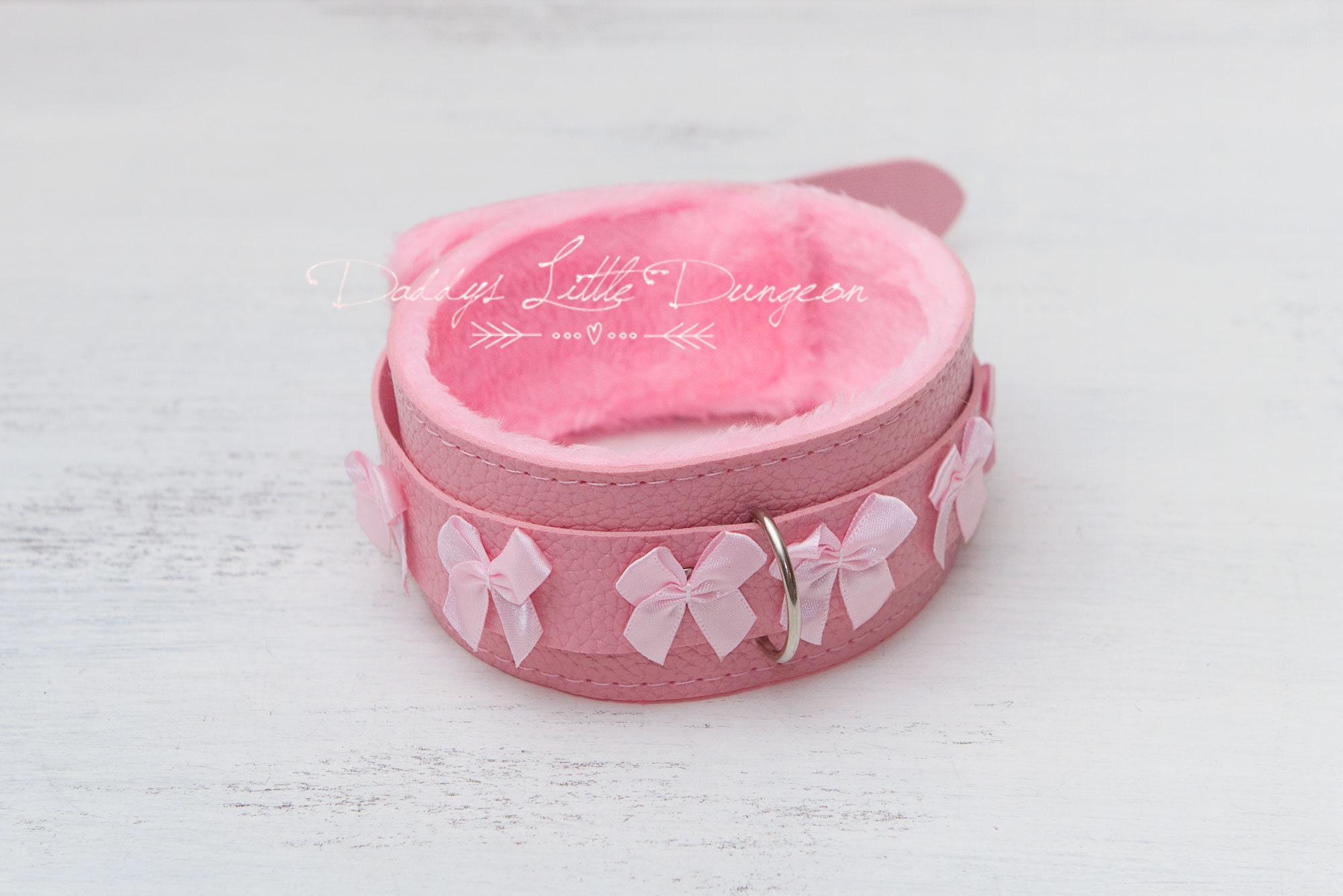 Ddlg Pretty Pink Furry Bdsm Bondage Collar And Leash Set Satin Etsy