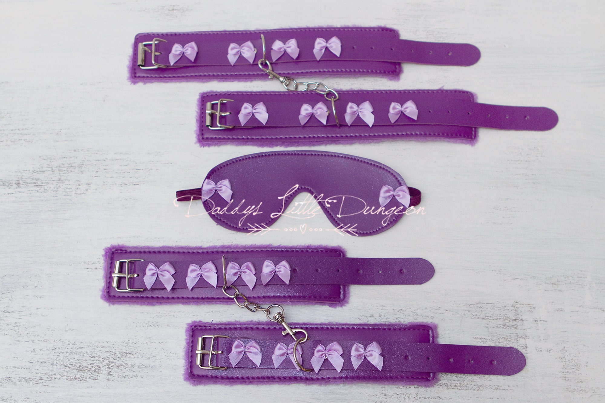 Purple BDSM Bondage Set ~ Fuzzy Handcuffs for Wrist, Fur Ankle Cuffs ...