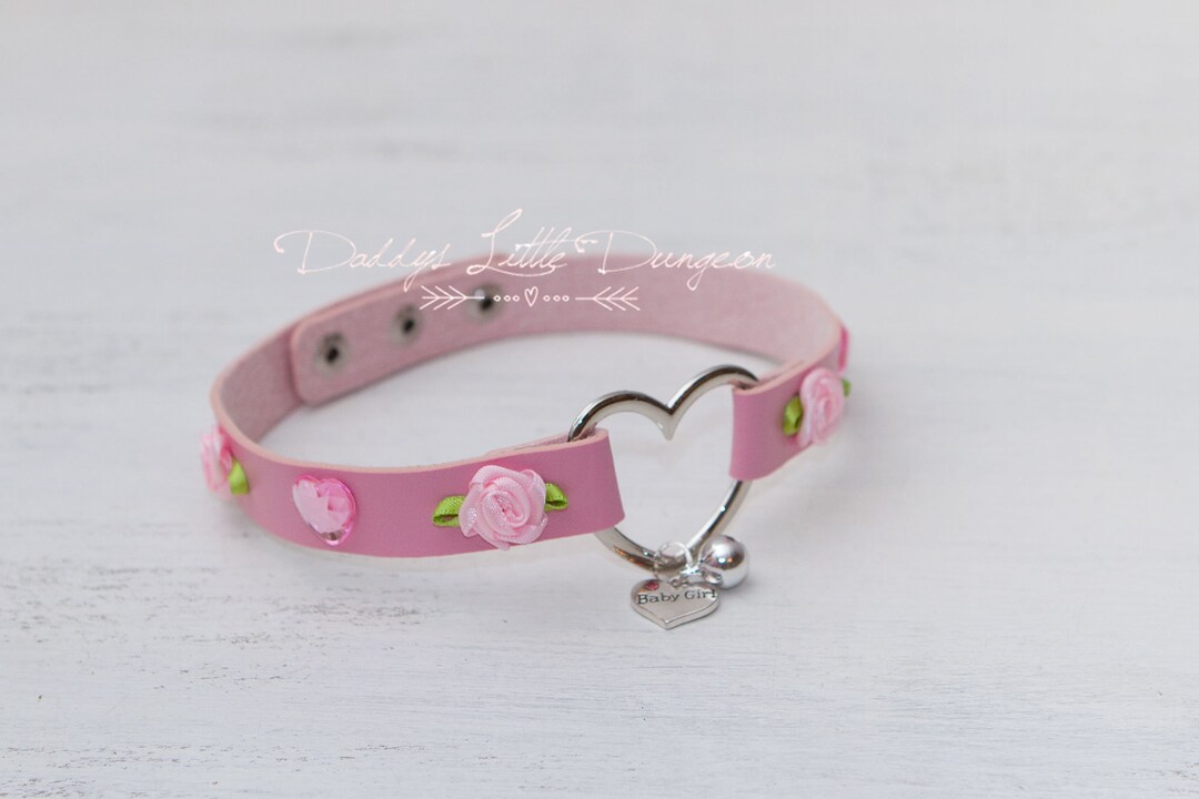 Pink Custom Petplay Choker Day Collar With Hearts for Cosplay as Cat ...