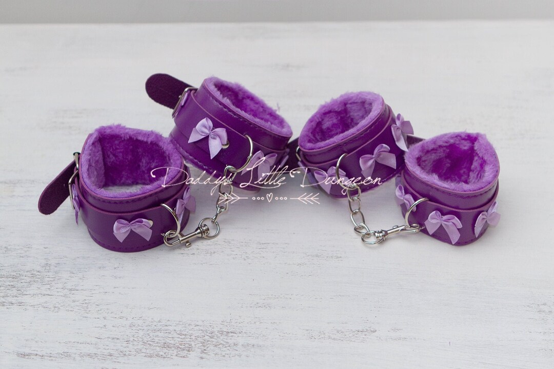Cute BDSM Set - 2 Pair Fluffy Handcuffs - Purple Bondage Restraints ...
