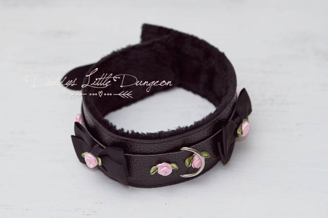 Custom DDLG Collar With Name Tag - Pretty Black Fluffy BDSM Collar ...
