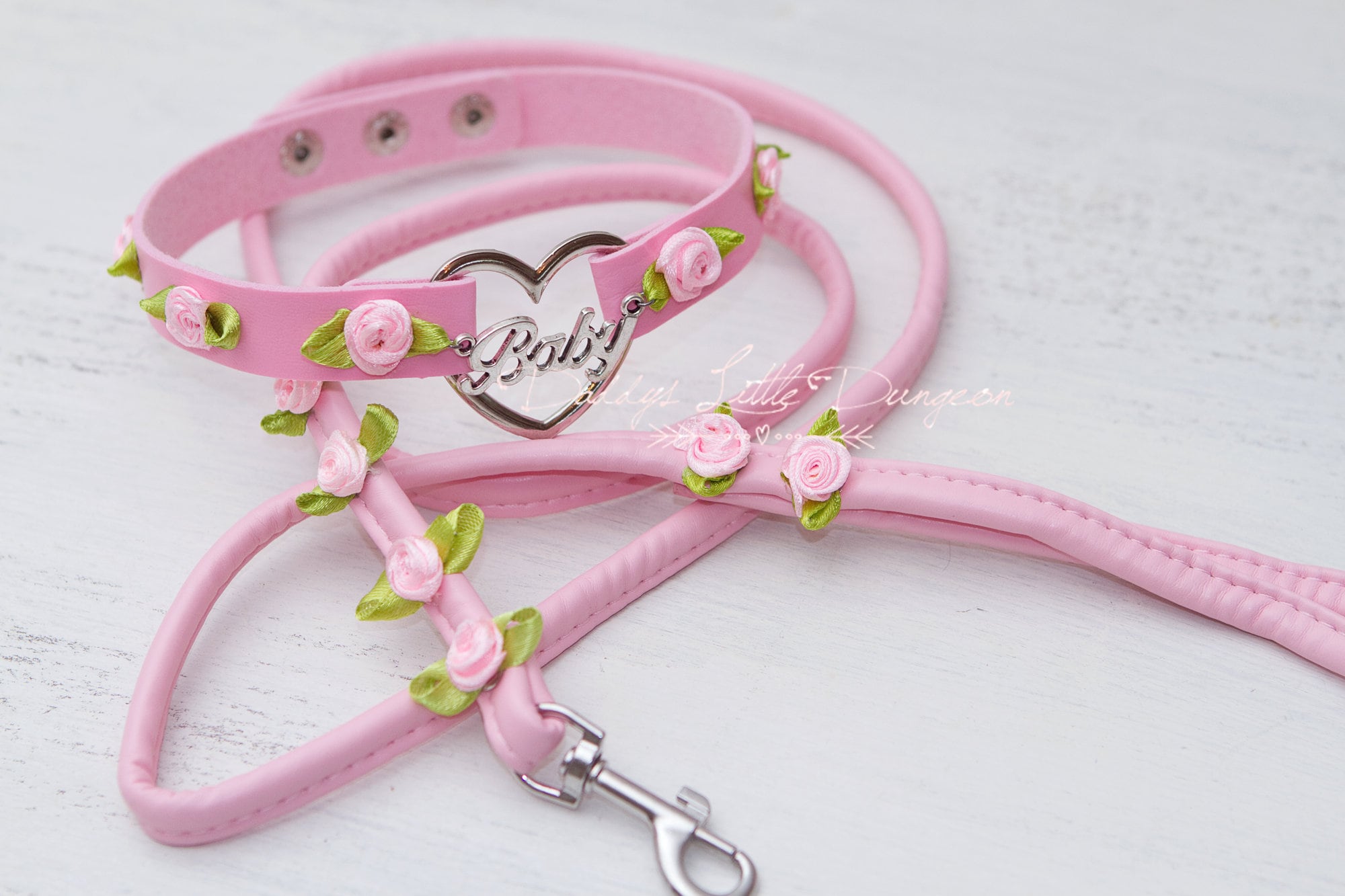 DDLG Pretty Pink BDSM Bondage Collar & Leash Set Roses | Etsy