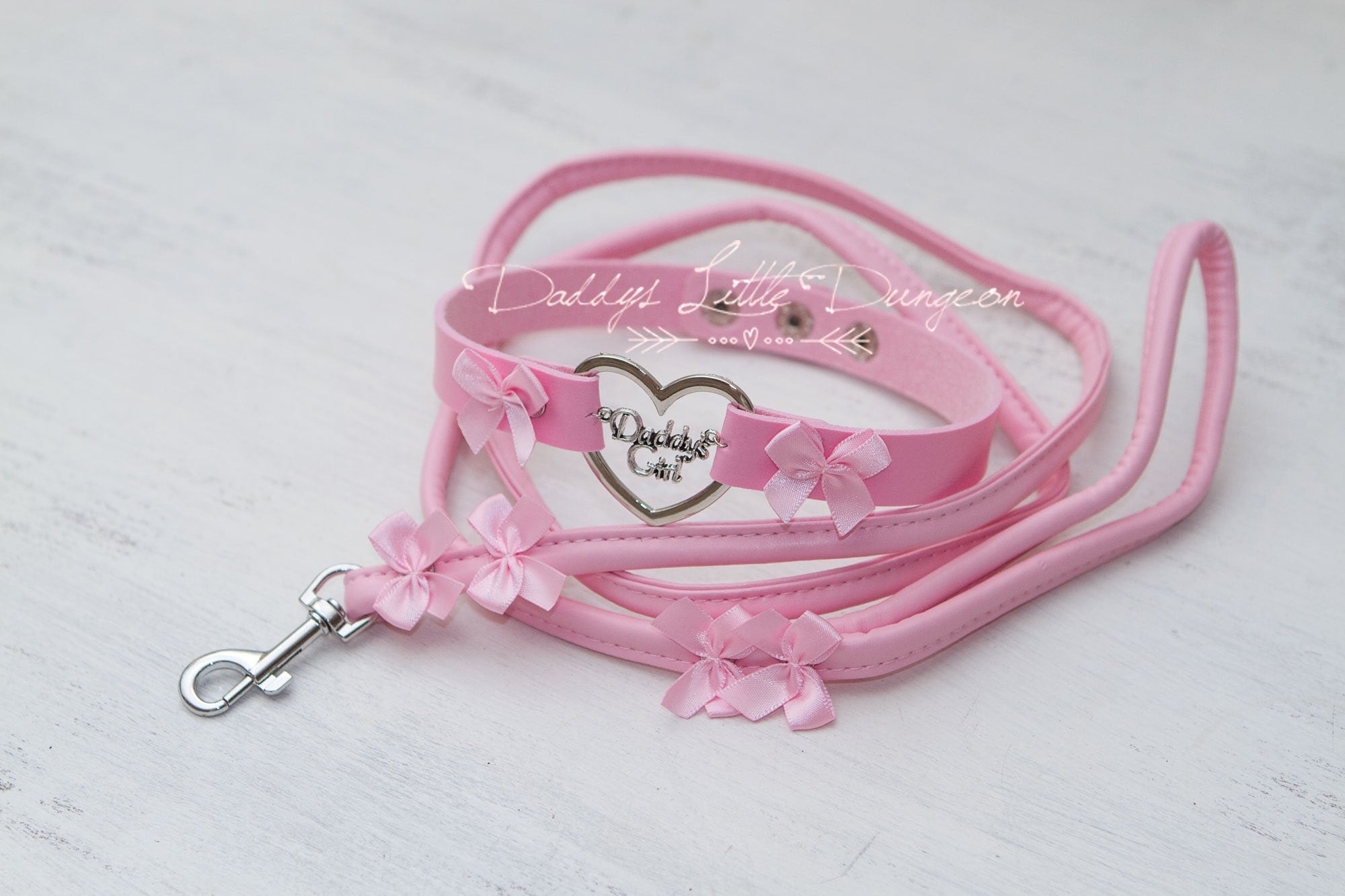 Ddlg Pretty Pink Bdsm Bondage Collar And Leash Set Bows Etsy