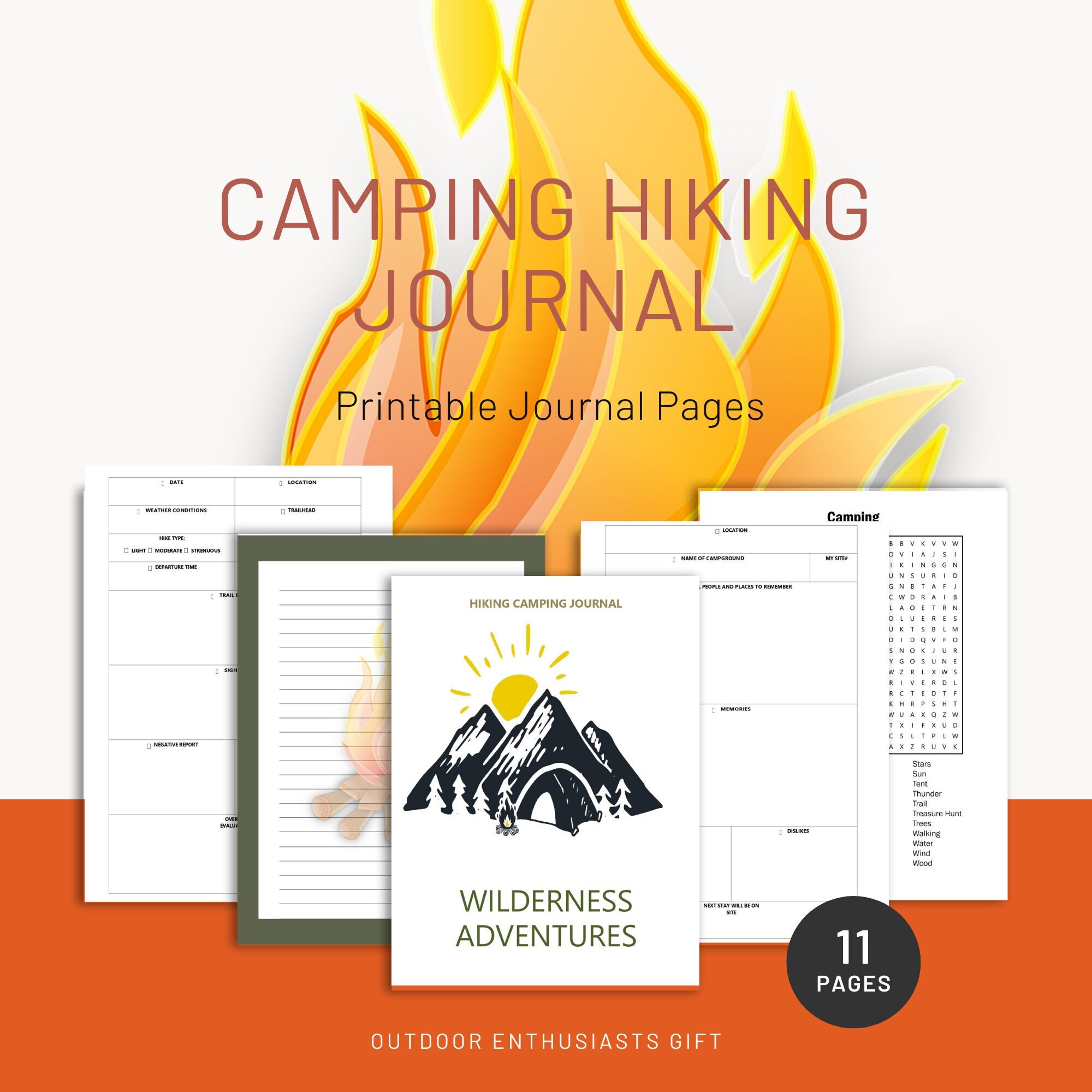 Printable Camping Hiking Log Journal Wilderness Adventures, Digital ...