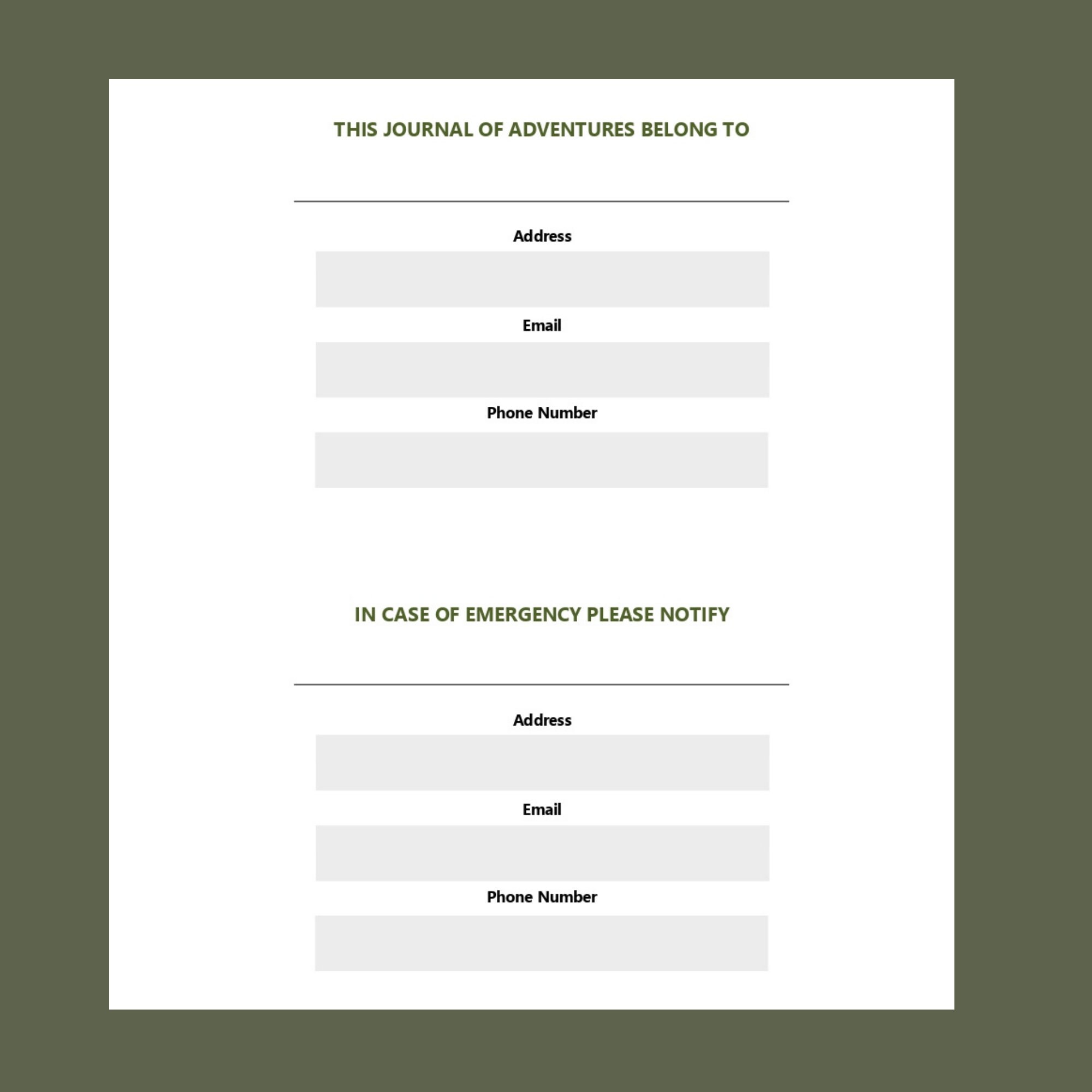 Printable Camping Hiking Log Journal Wilderness Adventures, Digital ...