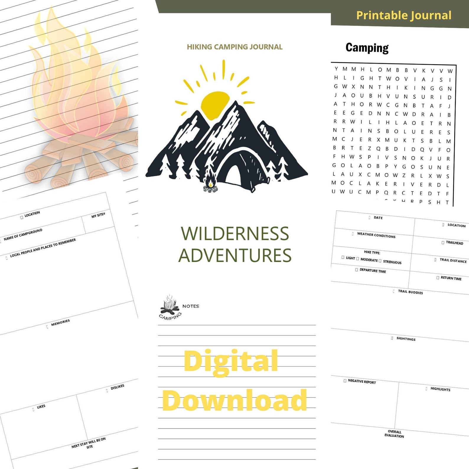 Printable Camping Hiking Log Journal Wilderness Adventures - Etsy UK