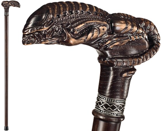 Carved ALIEN Walking Stick for Men Custom Wooden Walking Canes - Etsy ...