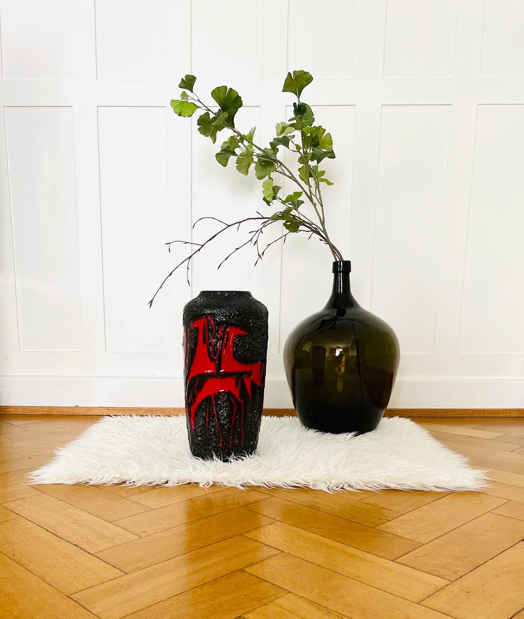 Fat Lava Black/red Ceramic Floor Vase by Scheurich, Motif horses W ...