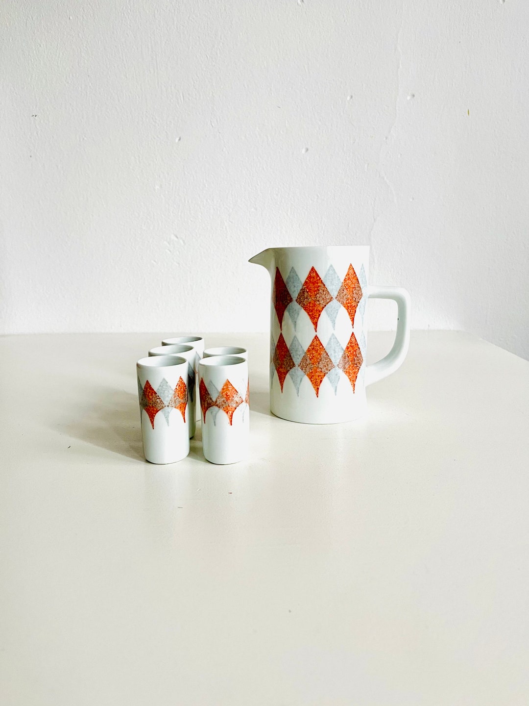 Handmade Vintage Porcelain Set of 5 Cups and a Jug, by Castro Galicia ...