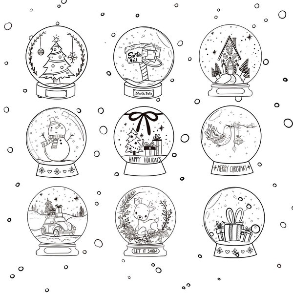 Christmas Clipart Black and White Snow Globes - Etsy