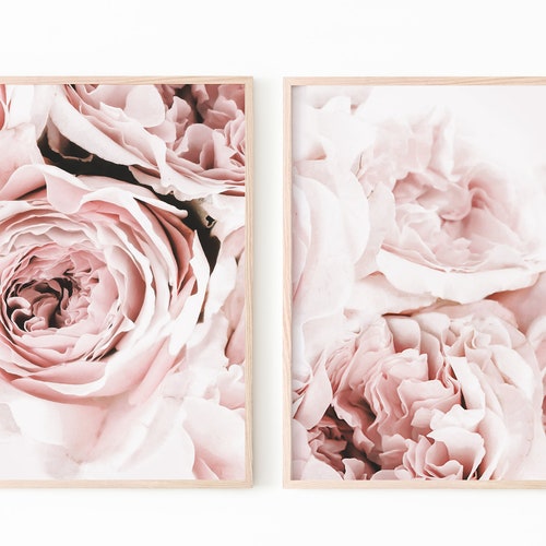 Blush Pink Peonies Print Boho Floral Wall Art Above Bed Etsy