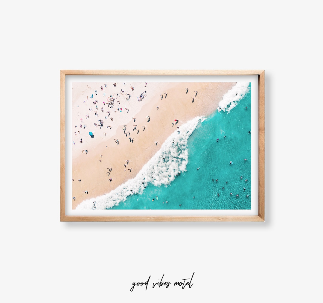 Aerial Beach Print, Beach Aerial View, Seaside Photo, People on Beach ...