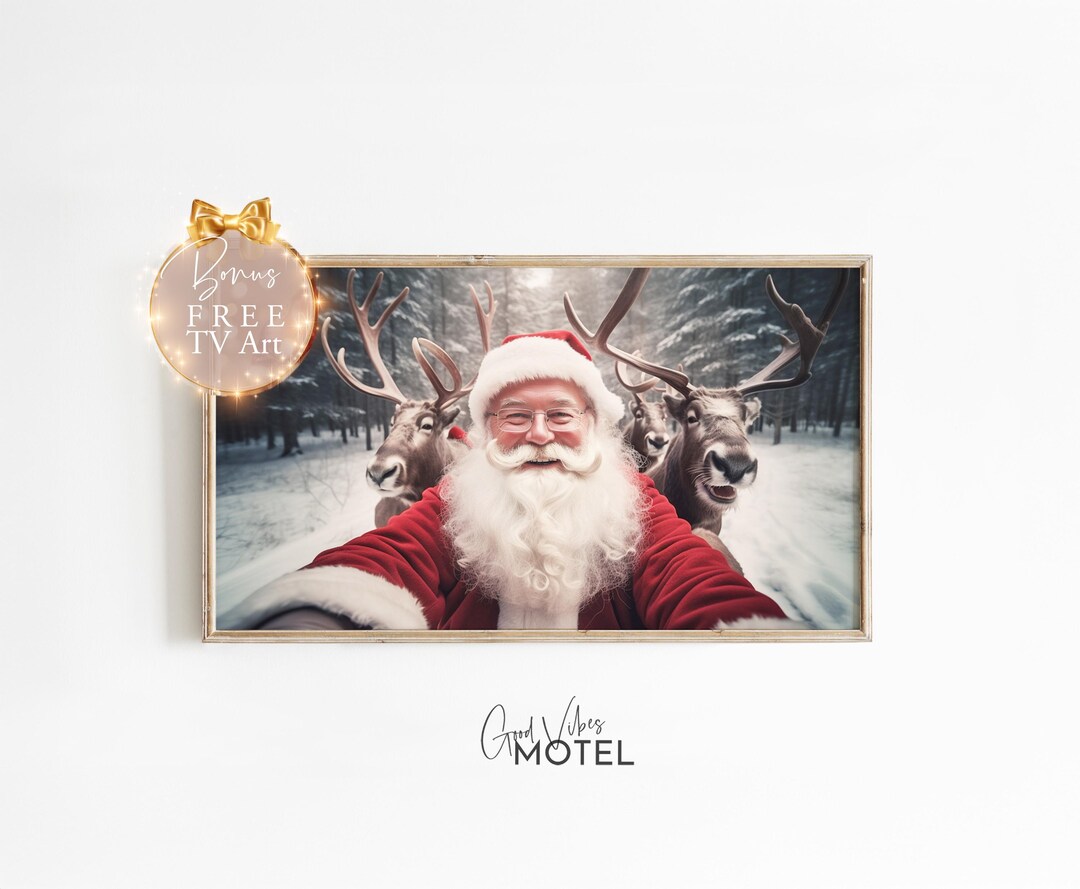 Samsung Frame TV Art Christmas, Santa With Reindeers, Digital Download ...
