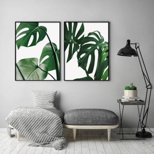 Tropical Print Set of 2, Monstera Leaf Poster, Tropical Leaf Wall Art ...
