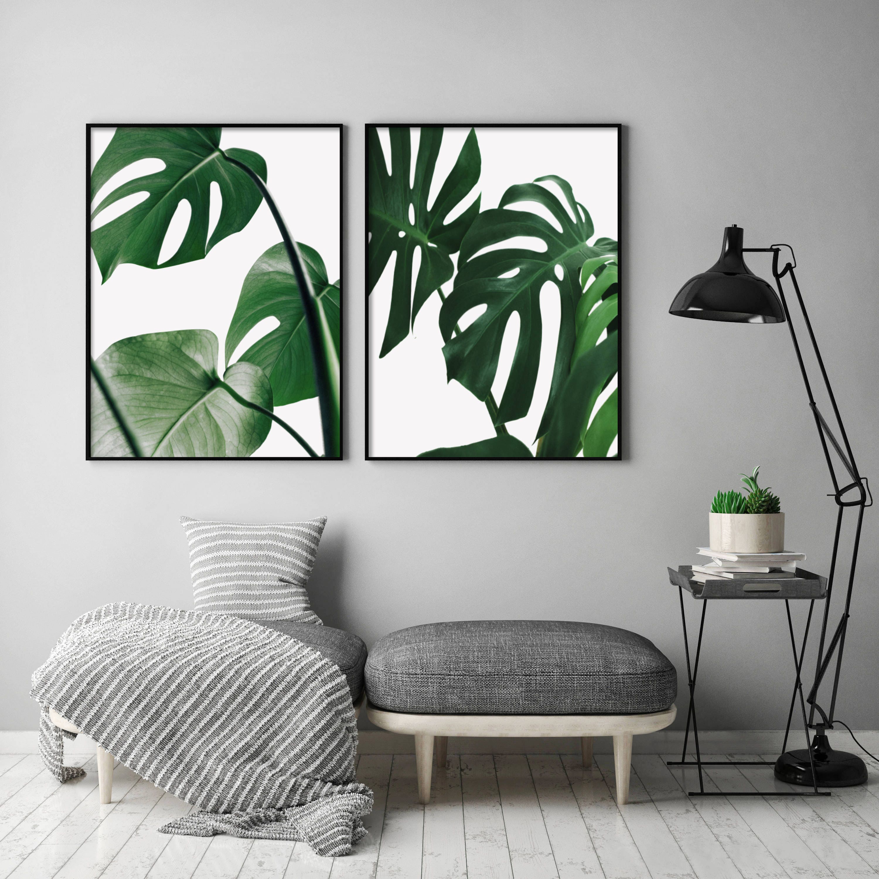 Tropical Print Set of 2, Monstera Leaf Poster, Tropical Leaf Wall Art ...