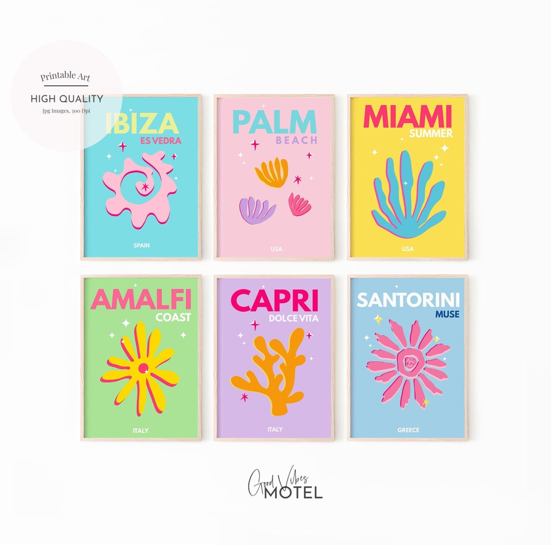Travel Art Prints Set of 6, Gallery Wall Set, Ibiza Print, Amalfi Coast ...