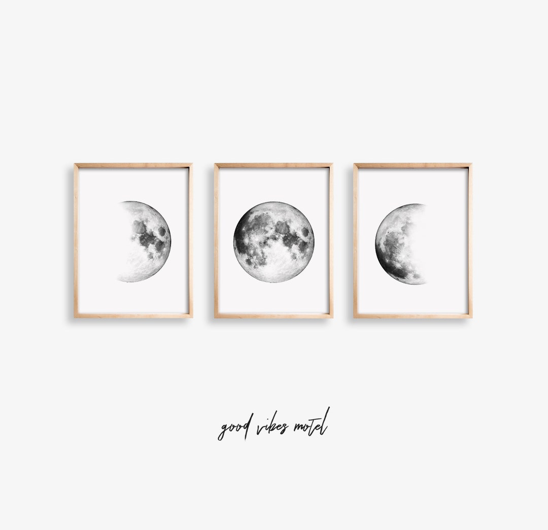 Moon Phase Print, Set of 3 Wall Art Prints, Digital Download, Moon ...