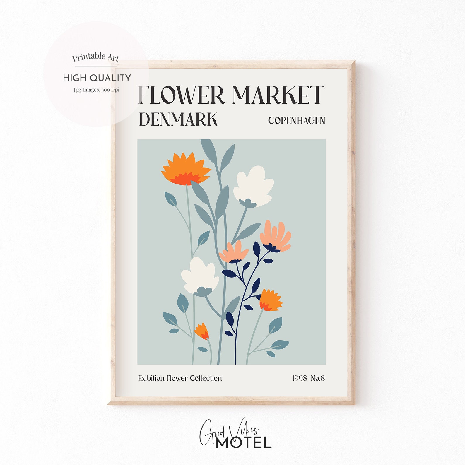 Flower Market Print, Flower Market Poster Copenhagen, Floral Art Poster ...