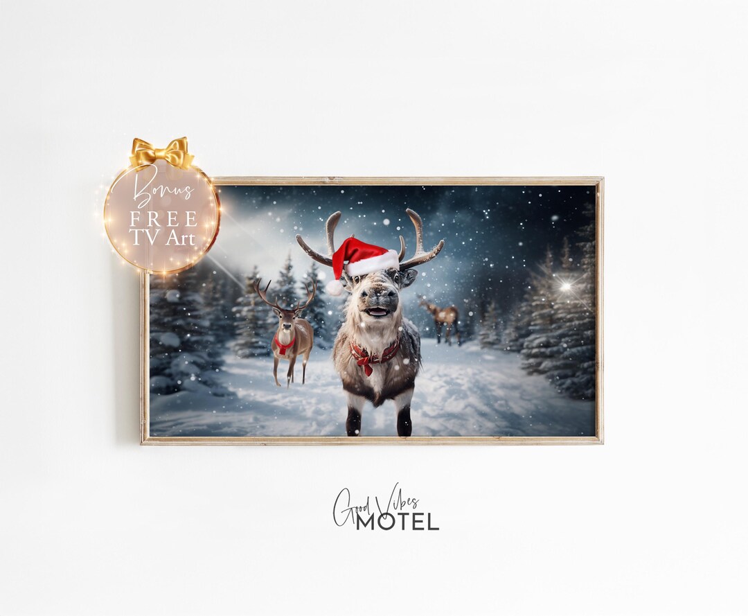 Samsung Frame TV Art Christmas, Reindeer Wearing Santa Hat, Frame TV ...