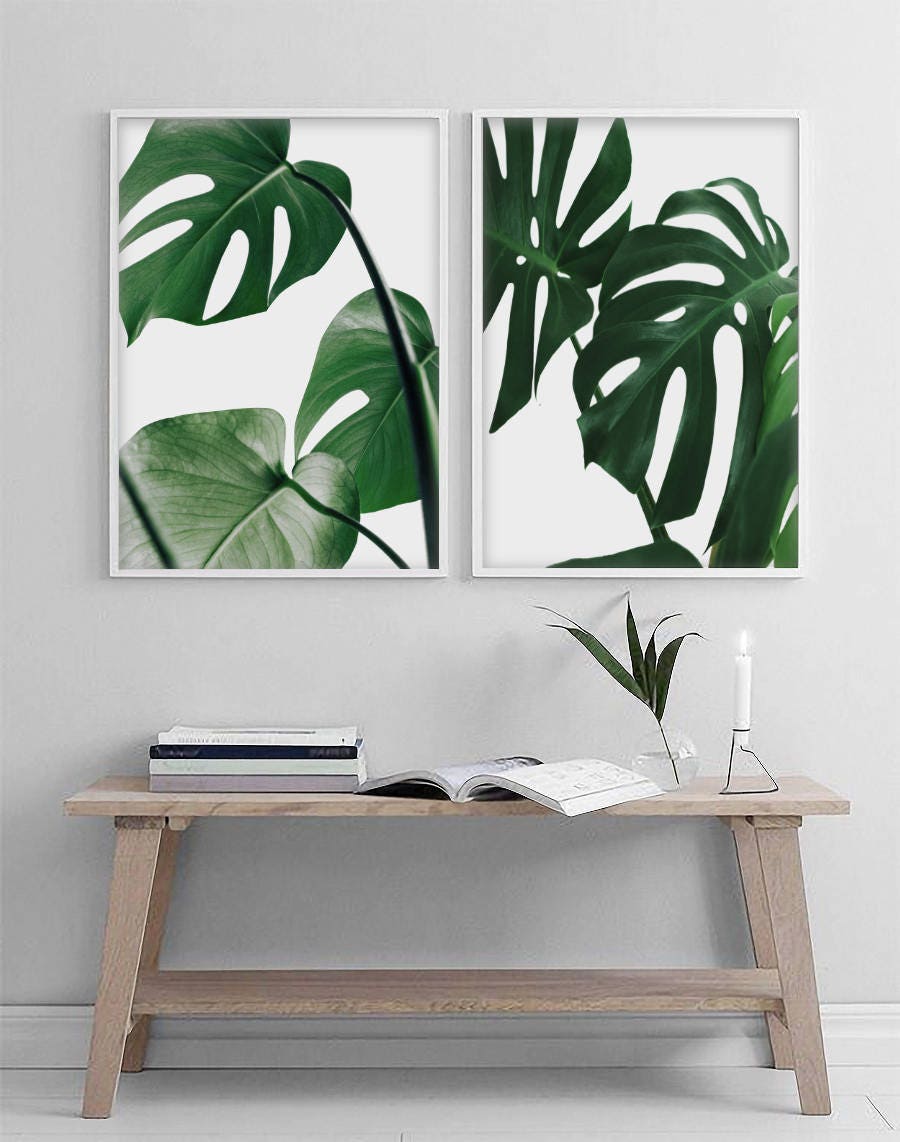 Tropical Print Set of 2, Monstera Leaf Poster, Tropical Leaf Wall Art ...
