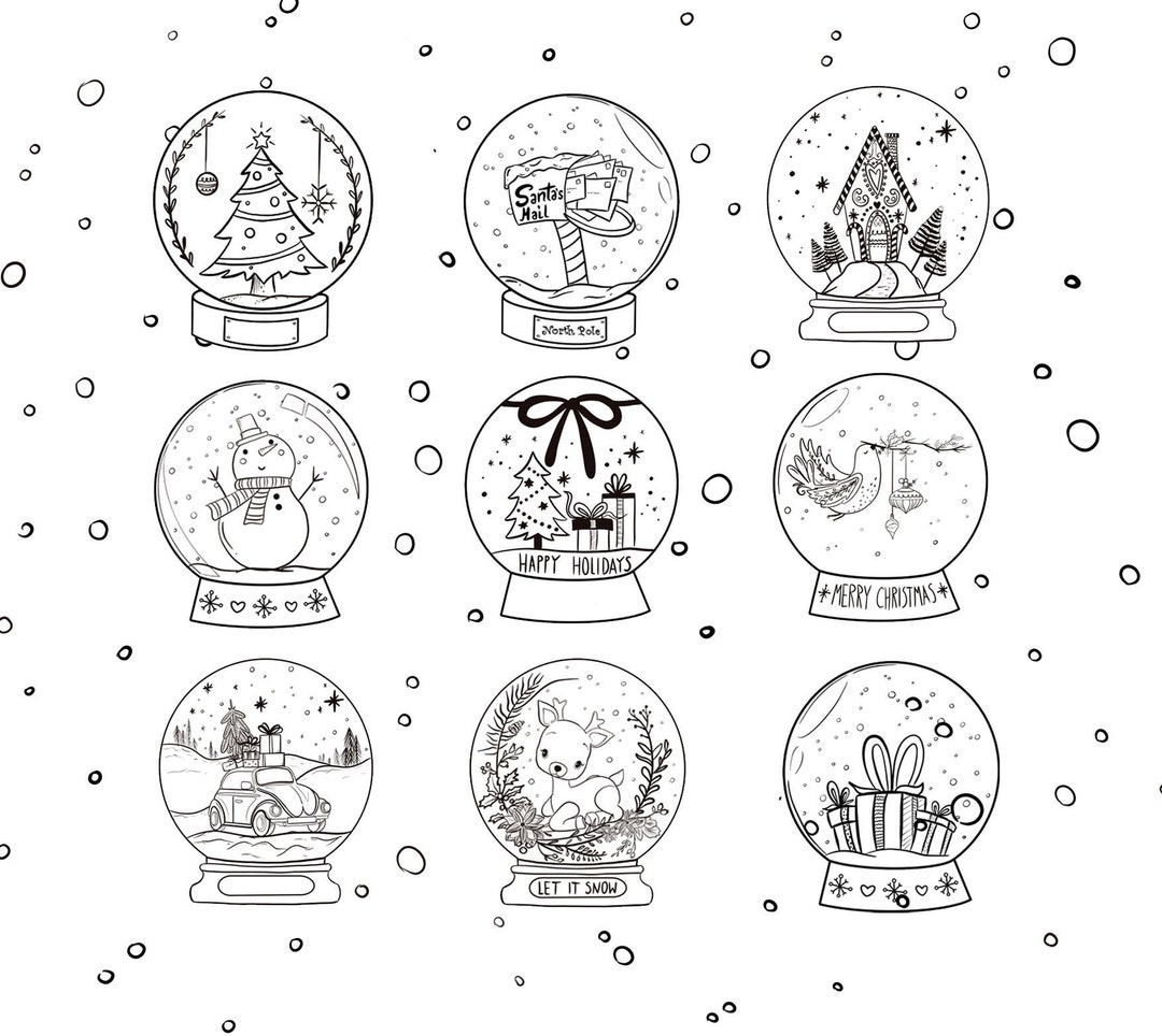 Christmas Clipart Black and White, Holiday Clipart, Snow Globe Png ...