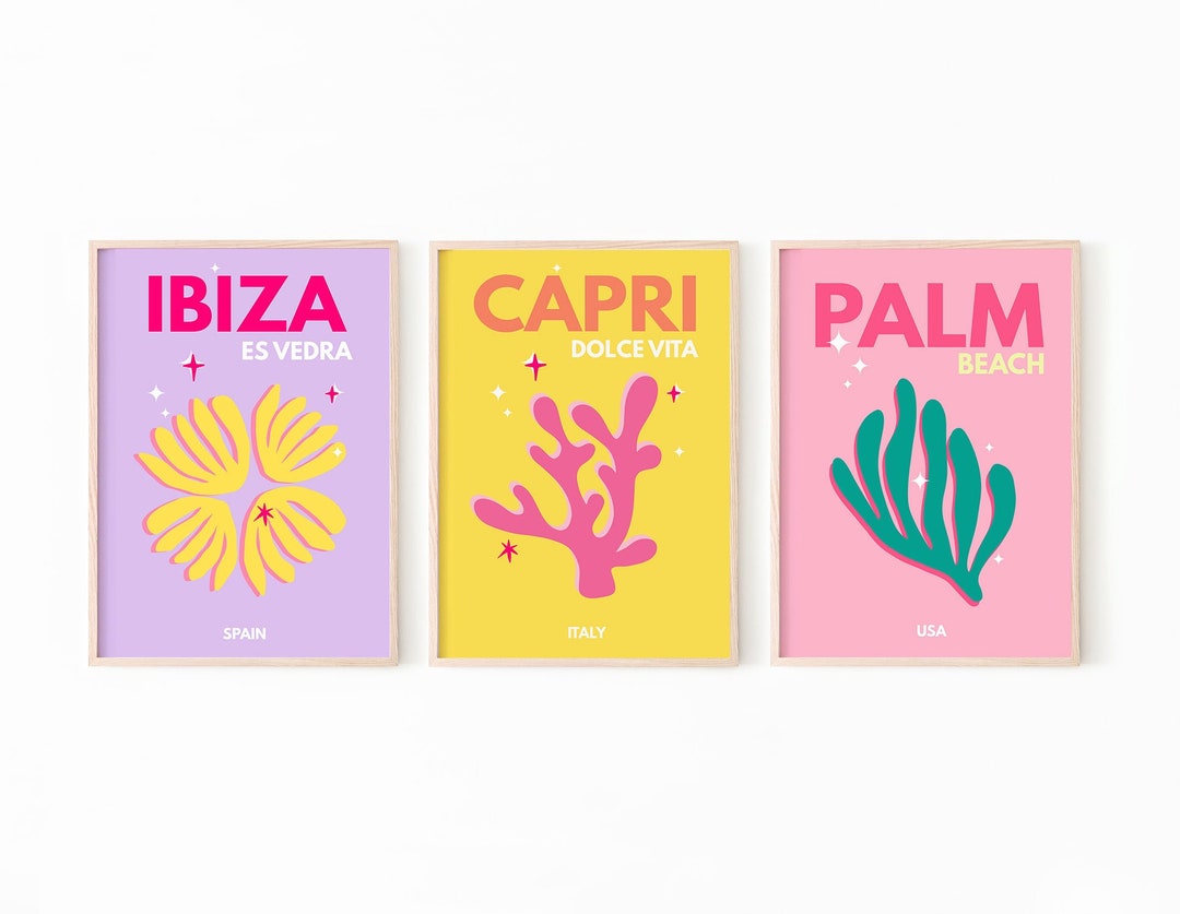 3er Set Preppy Travel Prints Download, Preppy Room Decor, Ibiza Prints ...