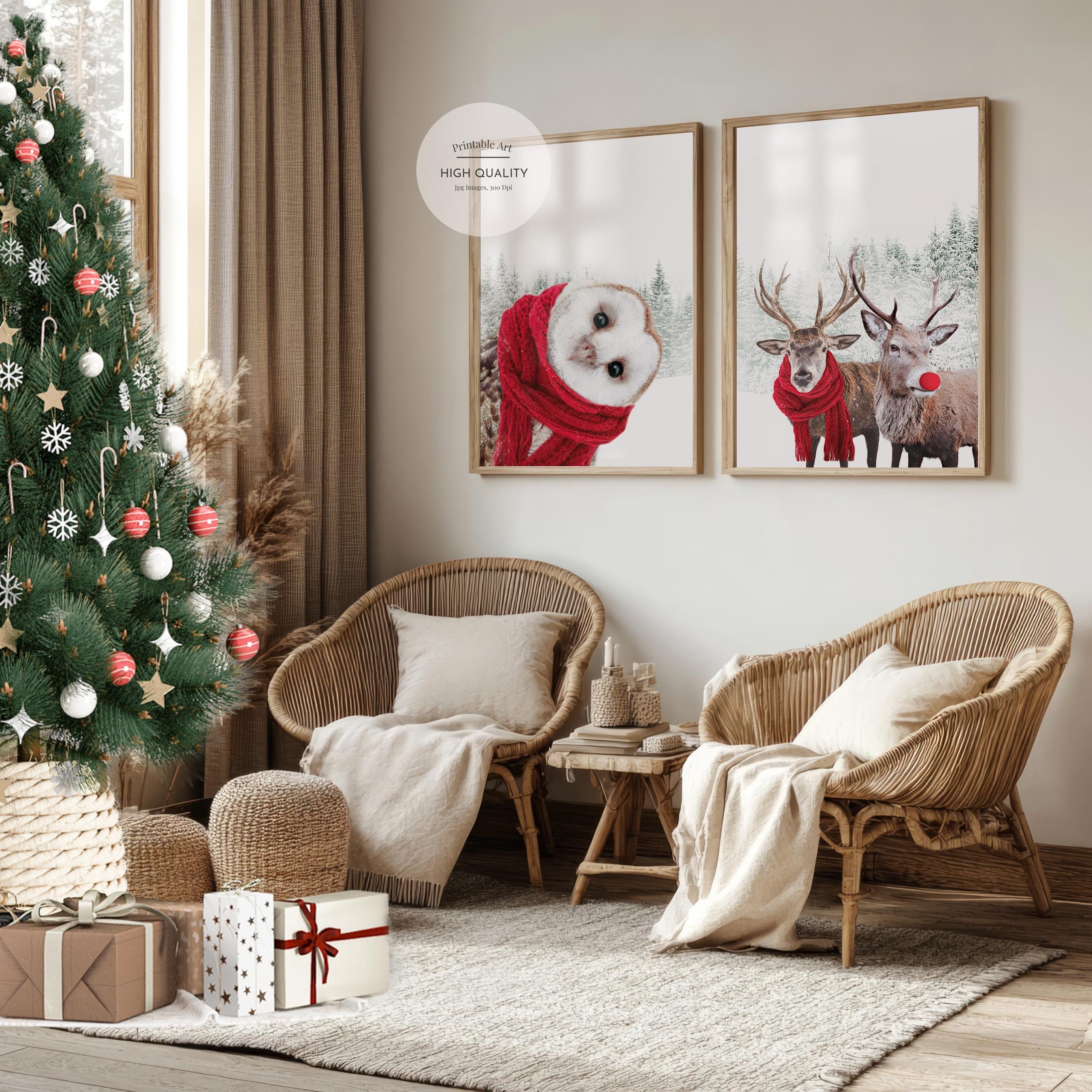 Printable Christmas Set of 2 Wall Art, Reindeer Print in Snow, Winter ...