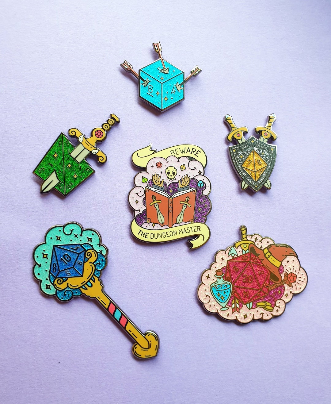 LIMITED BUNDLE 7 Glitter Enamel Pins, Sticker Sheet, Badges, Postcard ...