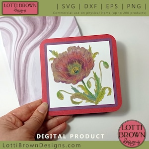 Red Poppy Print and Cut Card Template, Print Then Cut Card Digital ...
