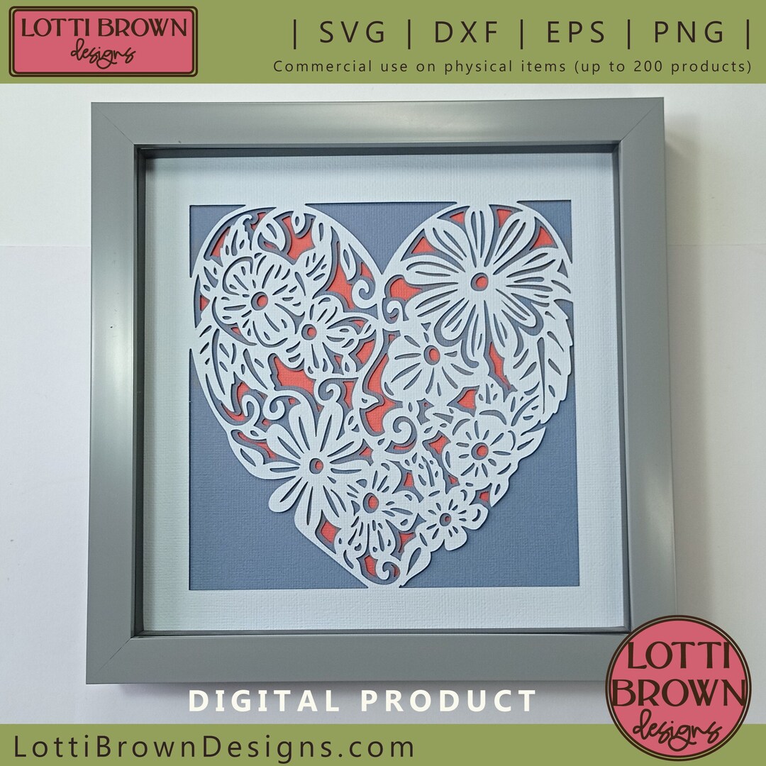 Floral Heart Shadow Box SVG Easy Shadow Box SVG Template Svg, Png, Dxf ...