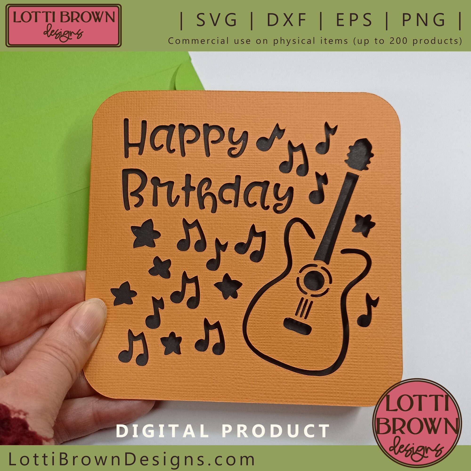Acoustic Guitar Birthday Card SVG Guitar Card Template Music - Etsy UK